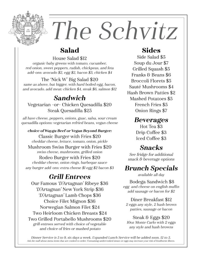 Food Menu – The Schvitz